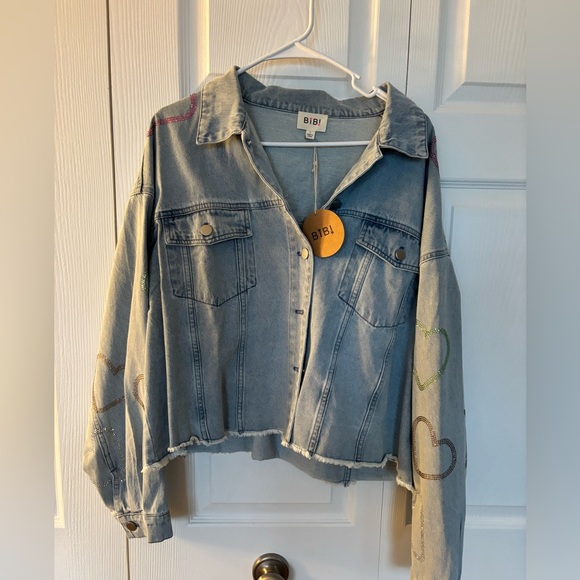 BiBi | Jackets & Coats | Bibi Denim Jacket With Multicolor Heart ...
